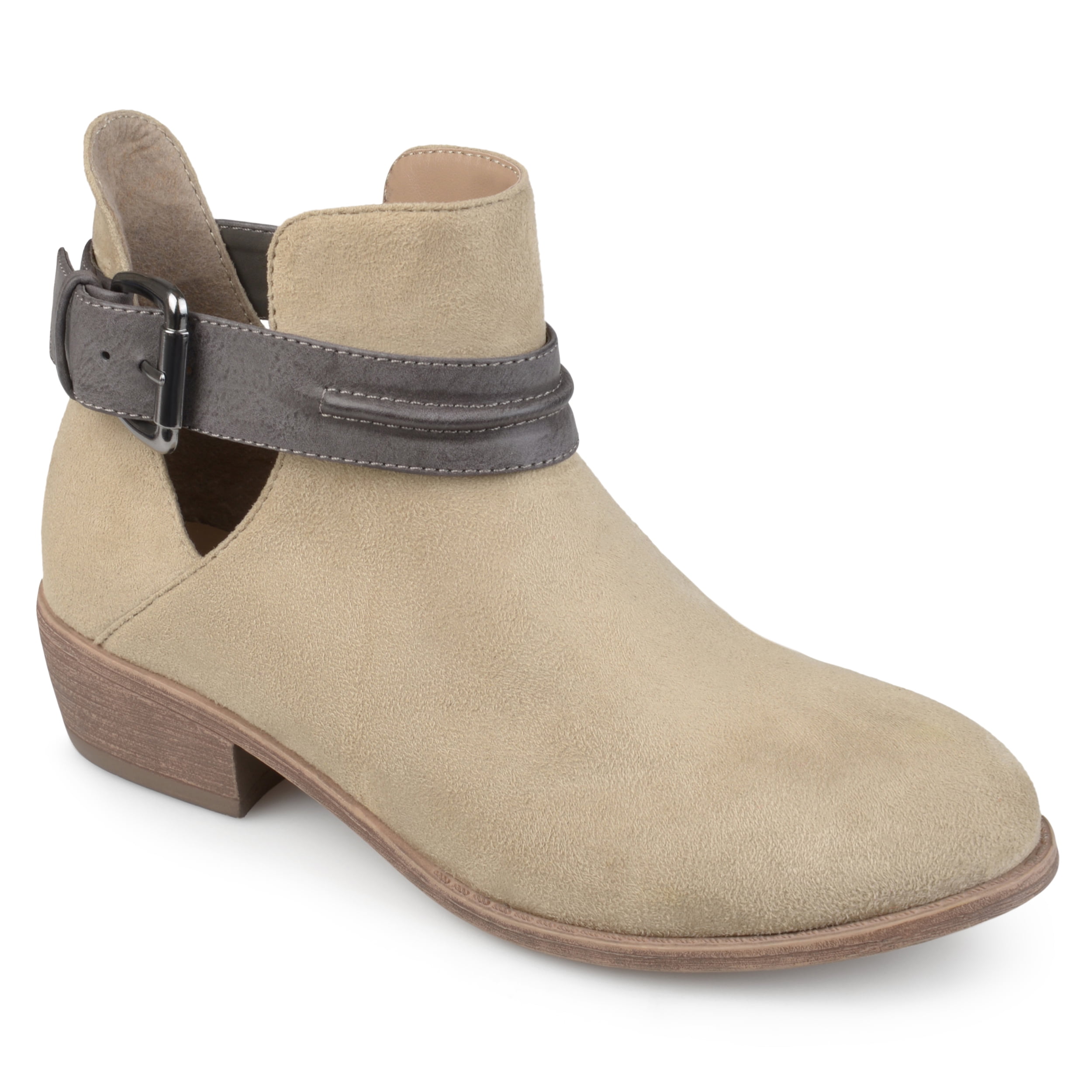 Brinley Co. Women's Faux Suede Stacked Heel Two-tone Booties - Walmart.com