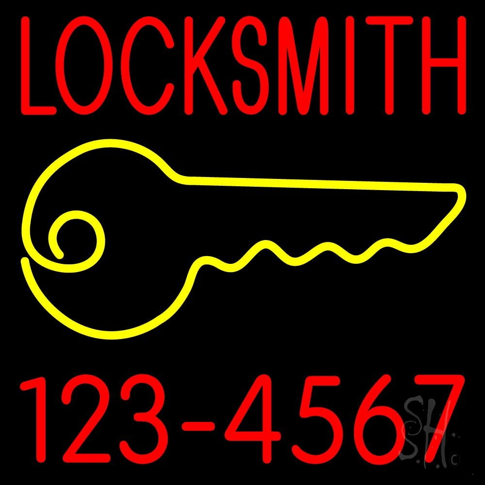 Locksmith Key Logo With Number LED Neon Sign 16" Tall x 16" Wide ...