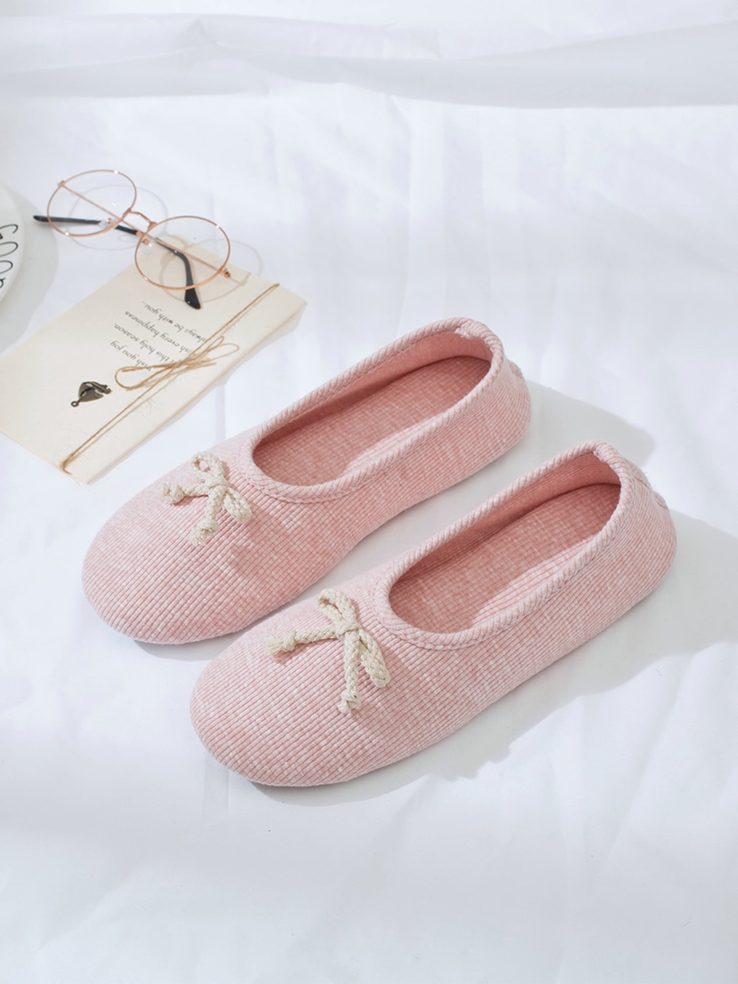 Womens Comfy Ballerina House Slippers, Flat Ballet Non Slip Bedroom ...