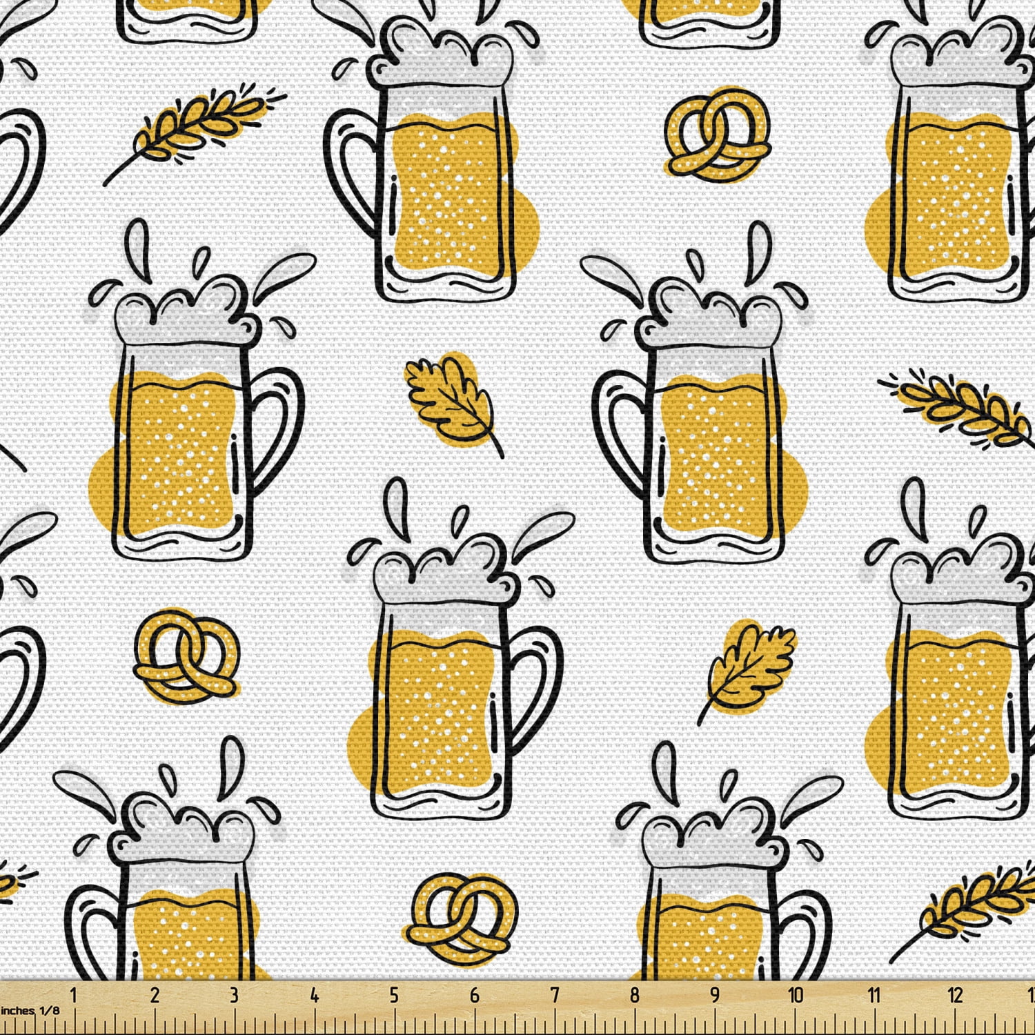 Beer Fabric by the Yard, Doodle Drink Pattern with Alcoholic Beverage ...