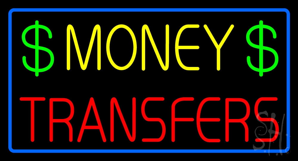 Money Transfers Dollar Logo Blue Border LED Neon Sign 20 x 37 - inches ...