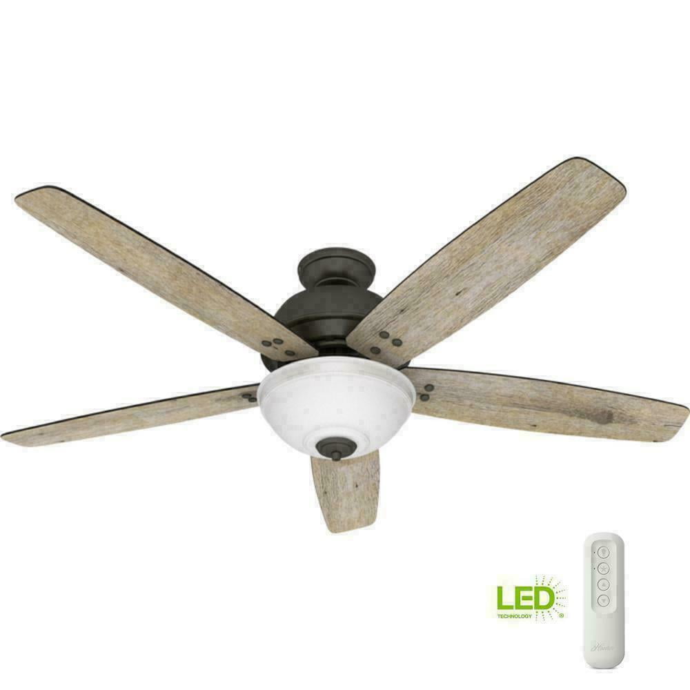 HUNTER Reveille 60 in. LED Indoor Noble Bronze Ceiling Fan with Light ...