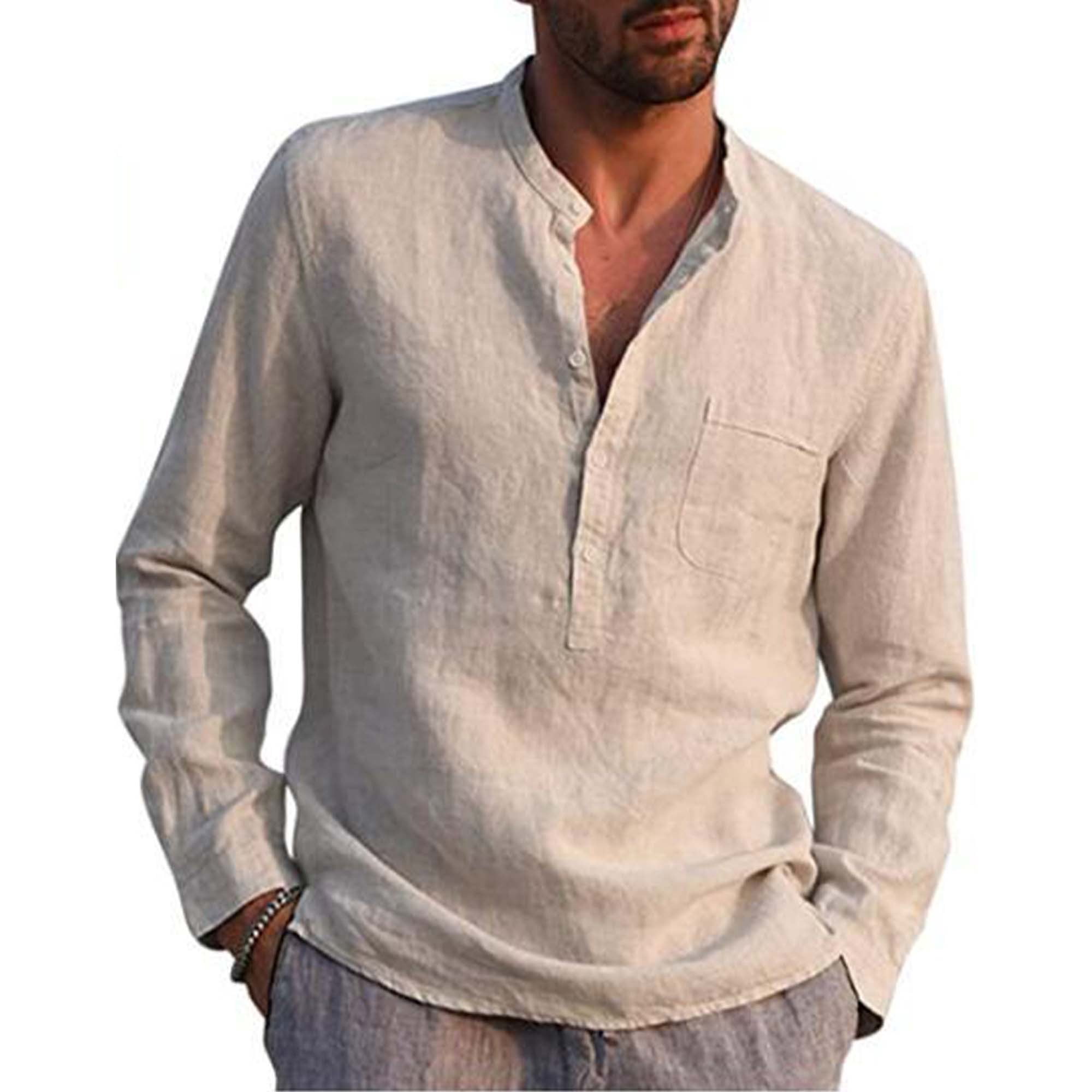 Men Henley T Shirts Casual Long Sleeve Button Linen V Neck Winter Loose Men Henley T Shirts Casual Long Sleeve Button Linen V Neck Winter Loose