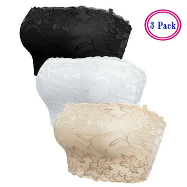 3 Pieces Lace Bra Lace Bandeau Floral Seamless Lace Tube Stretchy Lace ...