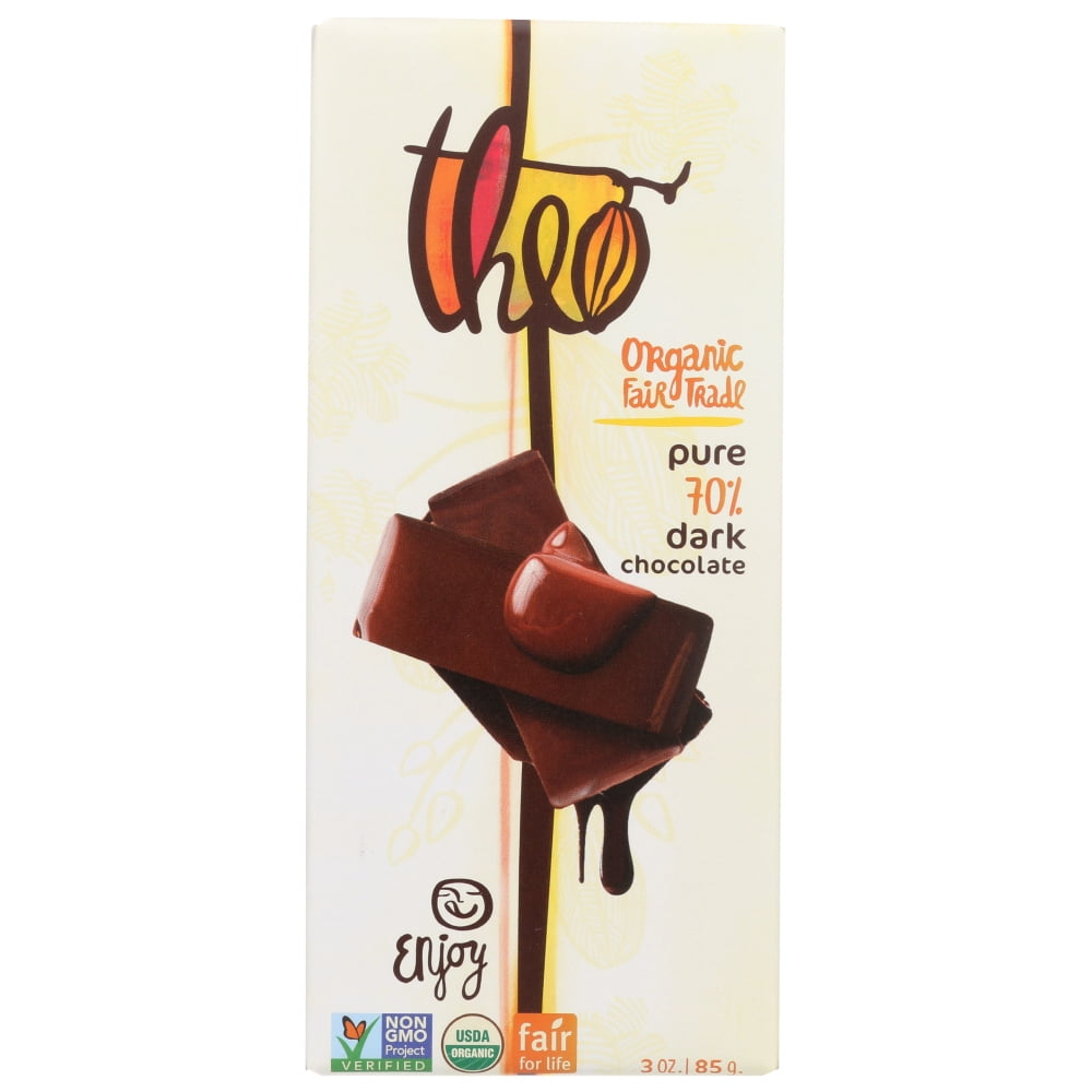 Theo Chocolate 70 Pure Dark Chocolate Bars 3 Oz