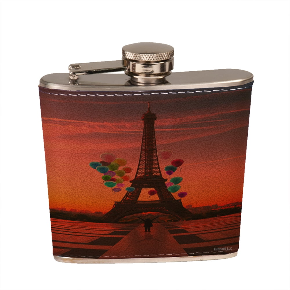 KuzmarK 6 oz. Leather Flask Set in Black Presentation Box - Paris ...