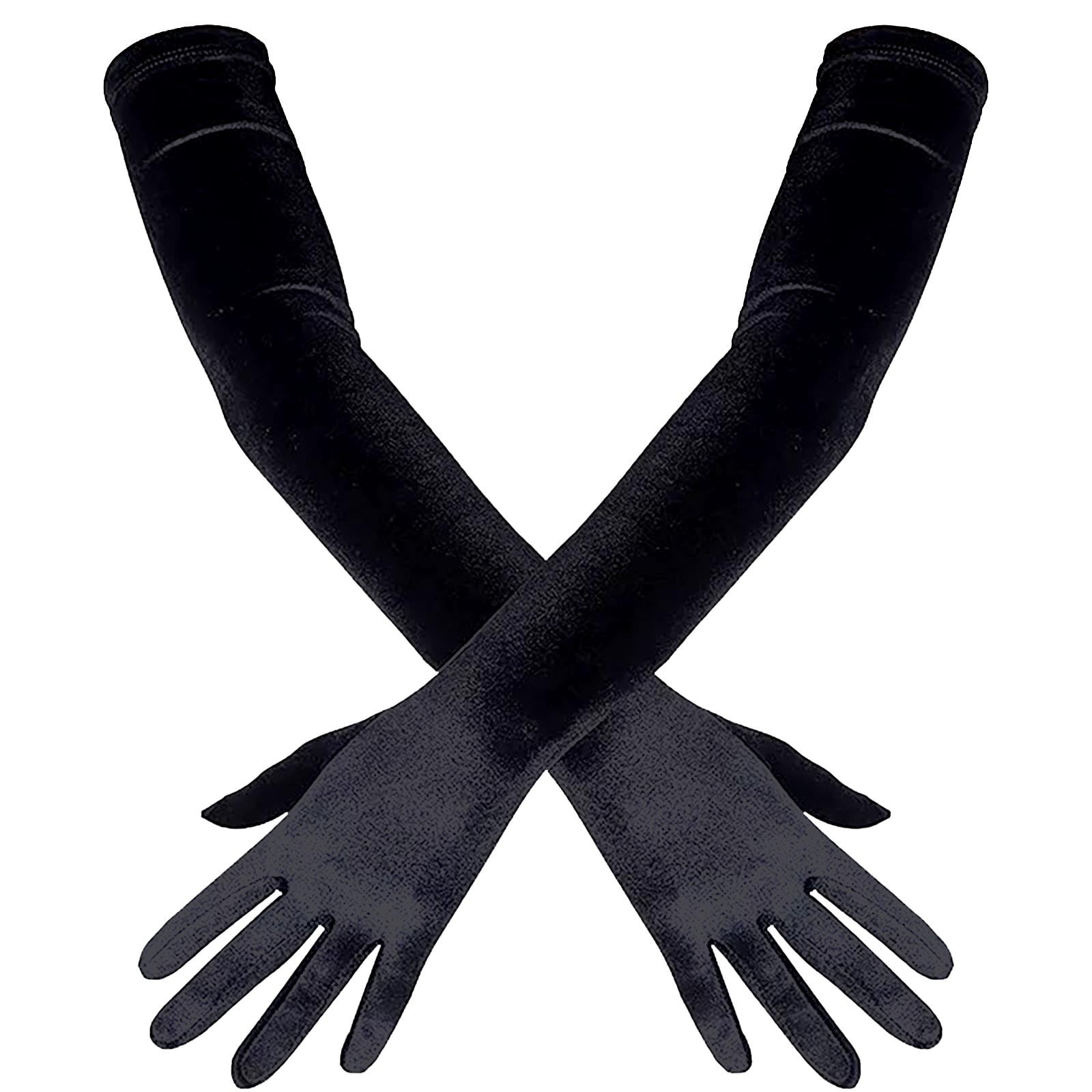 QIDESHIP Black Velvet Long Gloves for Prom Party, Polyester,Spandex ...