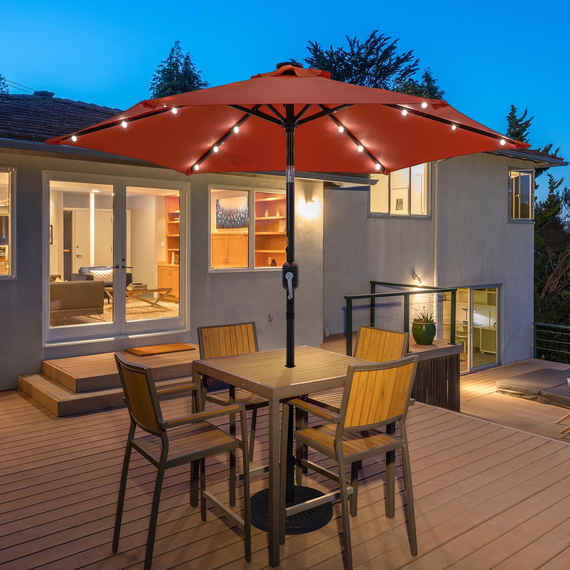 Sonerlic 7.5ft LED Patio Outdoor Shade Table Umbrella with Steel Frame ...