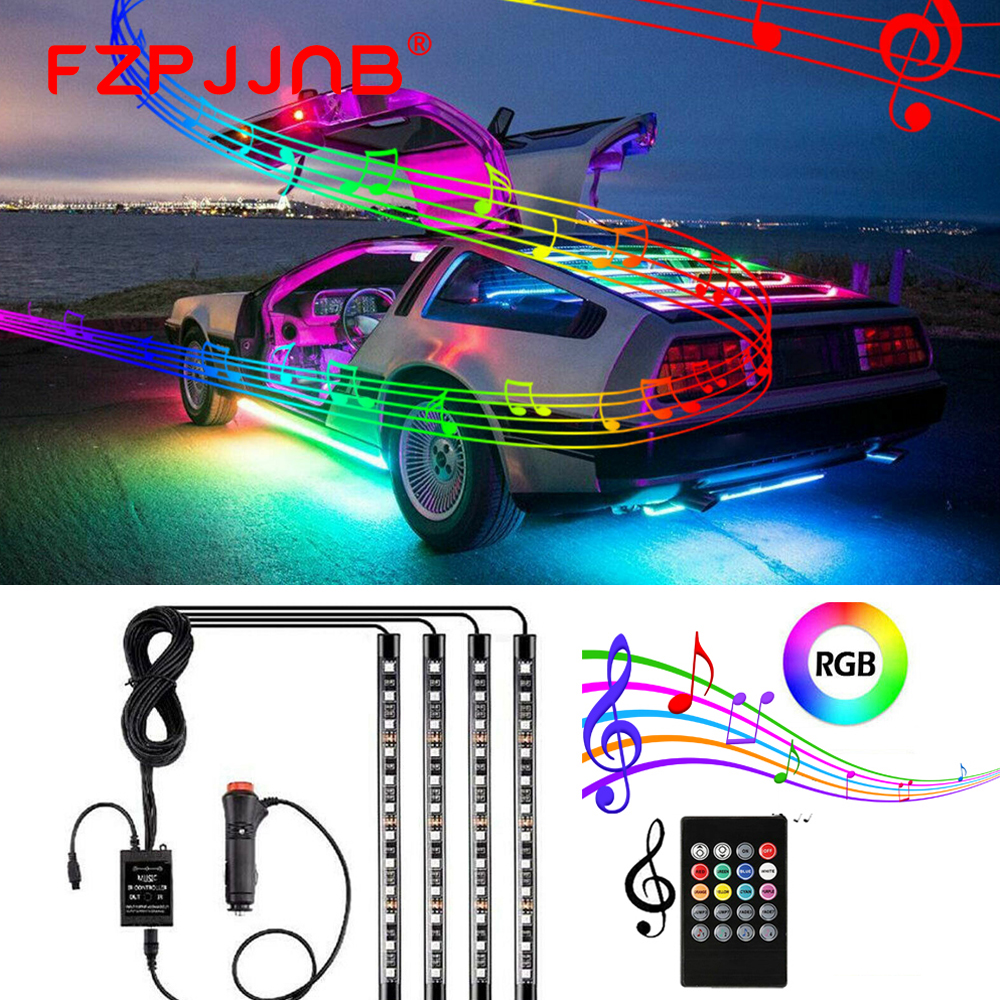 FZPJJNB 4X12LED 5050 RGB LED Strip Under Car Tube Underglow Underbody ...