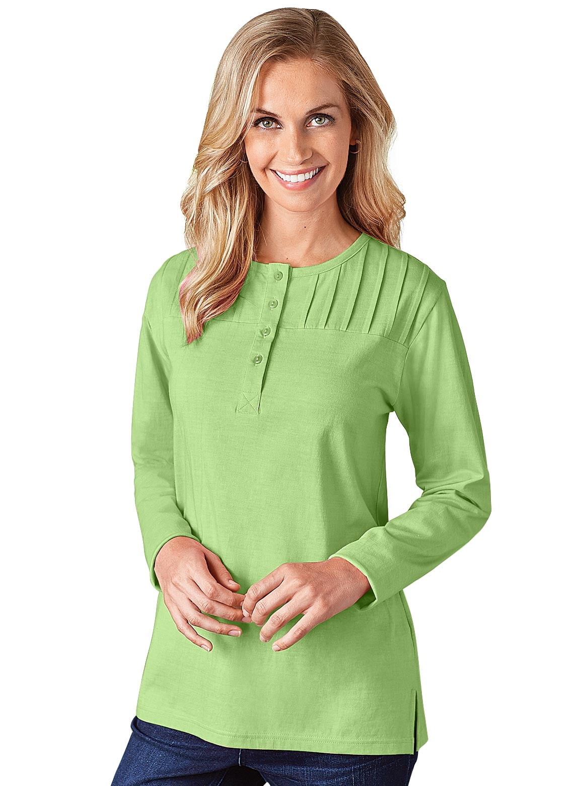 Long Sleeve Pintuck Top - Walmart.com