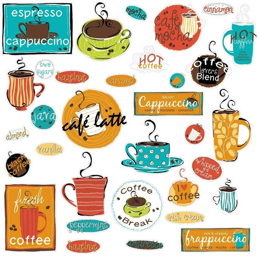 CAFE 32 BiG Wall Stickers COFFEE CUP JAVA Kitchen Room Decor Decals ...