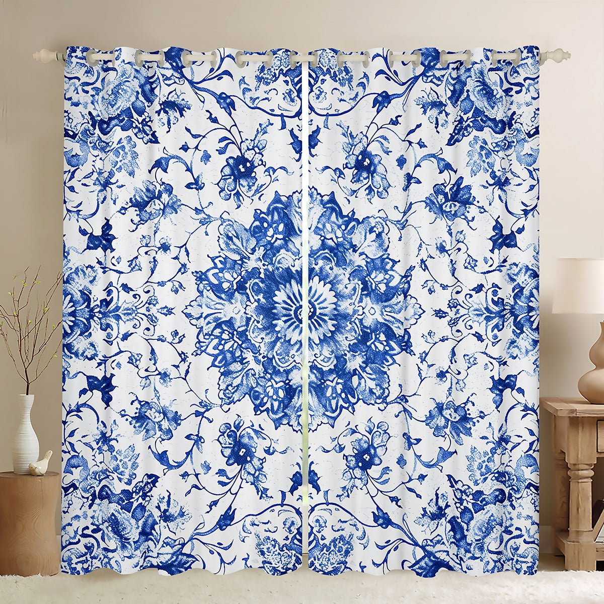 Click here for Erosebridal Blue Damask Curtains Pack Of 2 (42x90)... prices