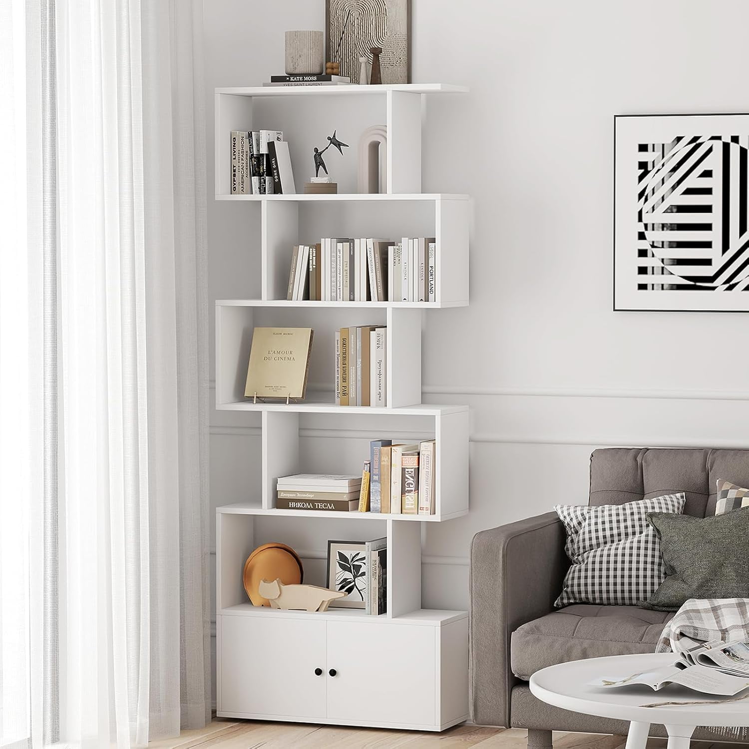 Click here for Nobrand 6-Tier Geometric Bookcase With Cabinet  72... prices