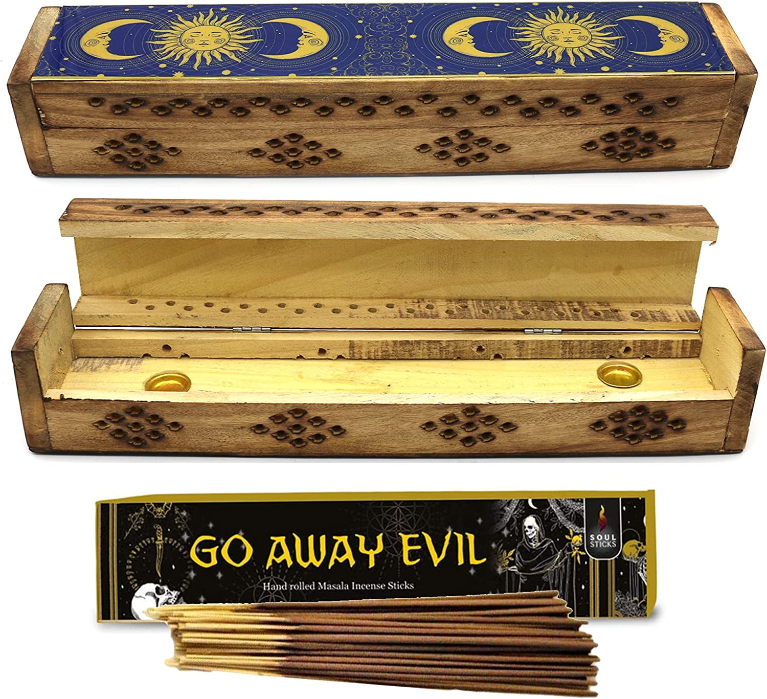Soul Sticks Sun and Moons Handmade Carved Incense Burner Wooden Coffin ...