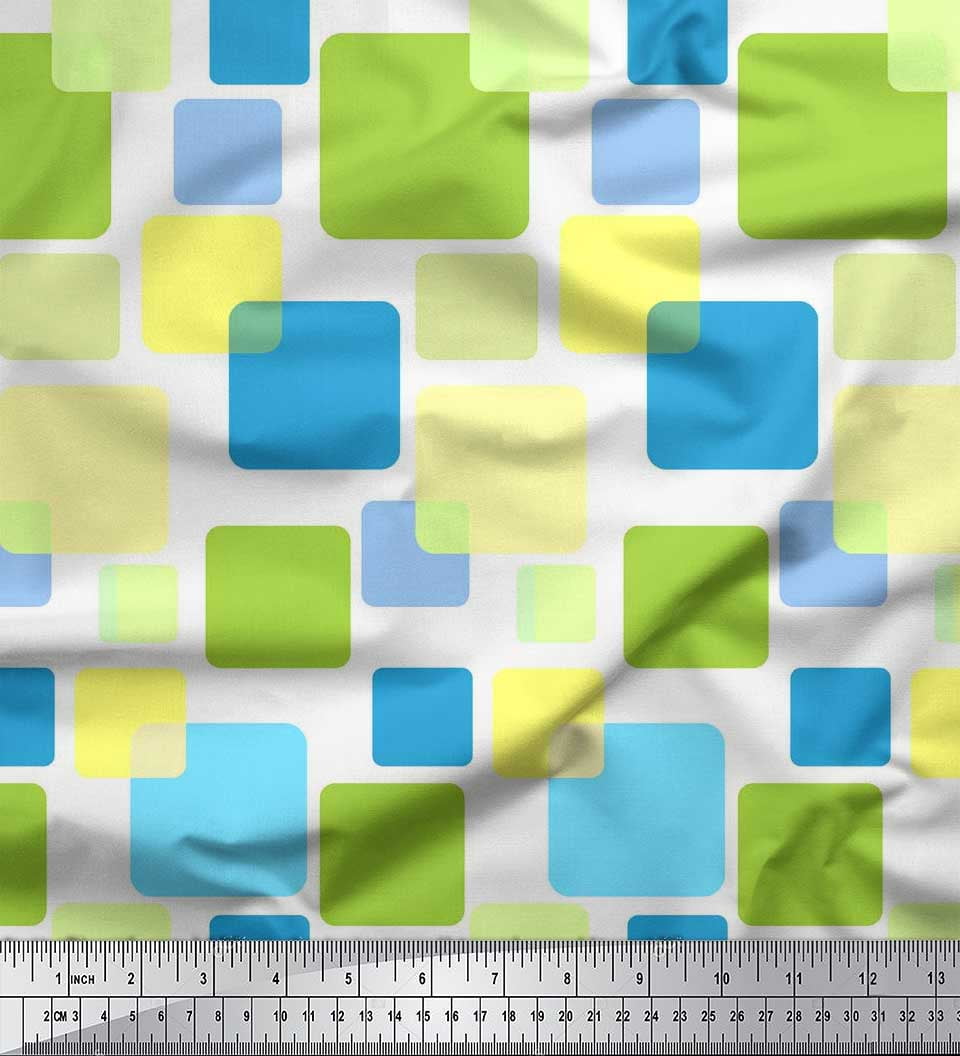 Soimoi Satin Silk Fabric Square Color Block Printed Craft Fabric by The ...