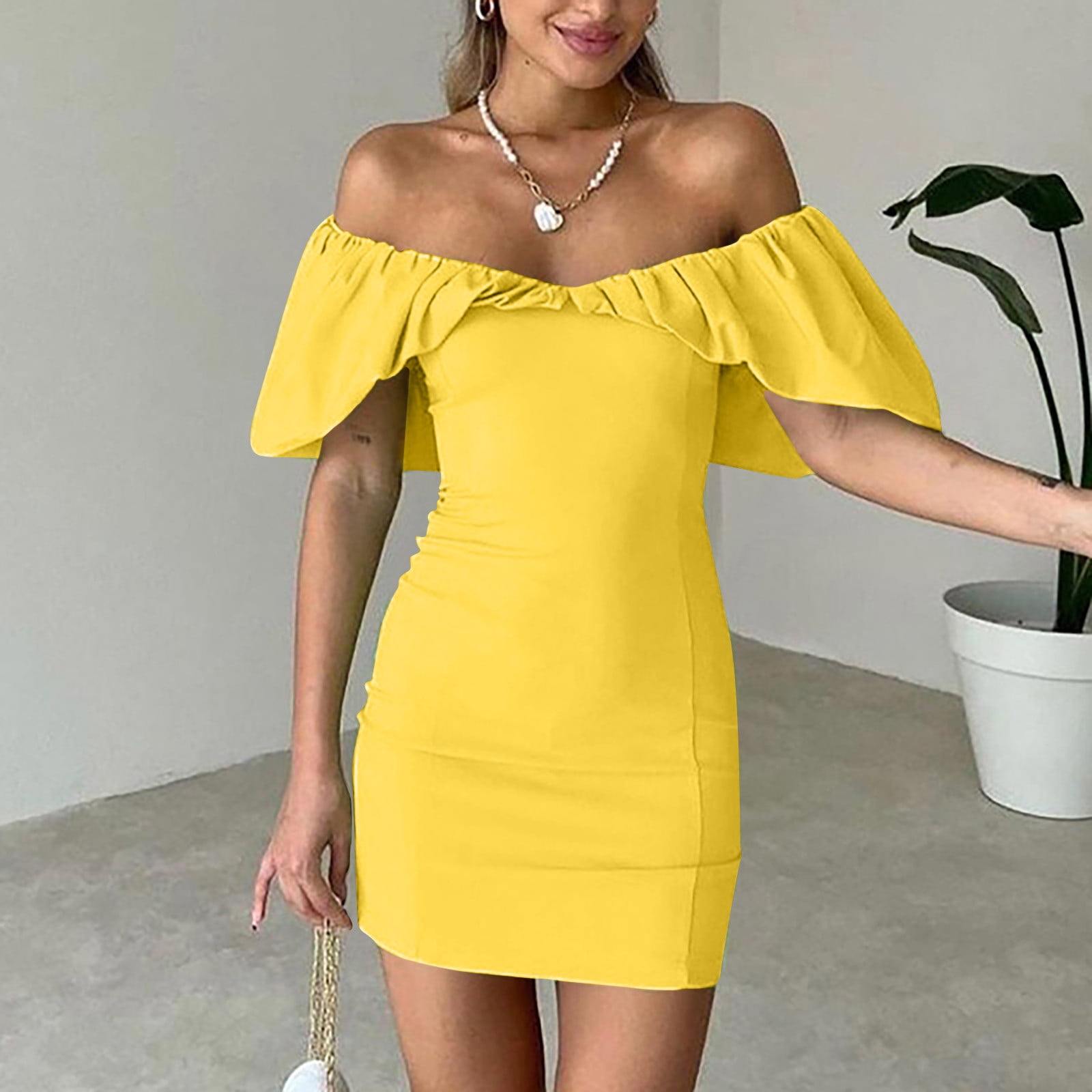 Usmixi Formal Dresses For Women Night Club Sexy Off Shoulder Bodycon