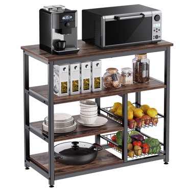 Dinaza Kitchen Bakers Rack Microwave Stand with storage Coffee Bar with Wire Basket Kitchen ...