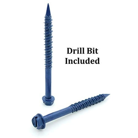 100 Qty 1/4" x 2-3/4" Hex Head Diamond Tip Concrete Screws to Anchor Masonry, Block & Brick ...