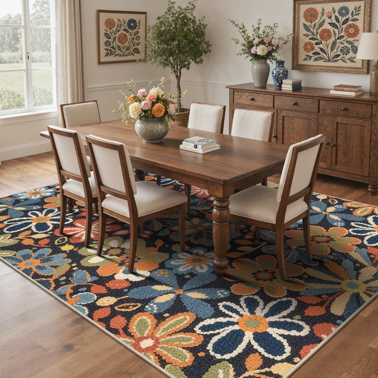 DEORAB 8x10 Area Rugs Floral Botanical Black Soft Ultra Thin Washable ...