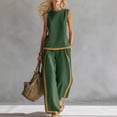 2026 Summer New Women's Navy Gold Trim Linen 2-Piece Outfit Sleeveless ...
