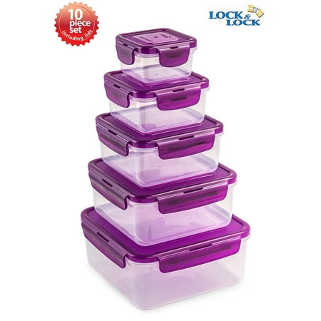Lock&Lock 10pc Airtight Spill Proof Plastic Food Storage Nesting Square ...