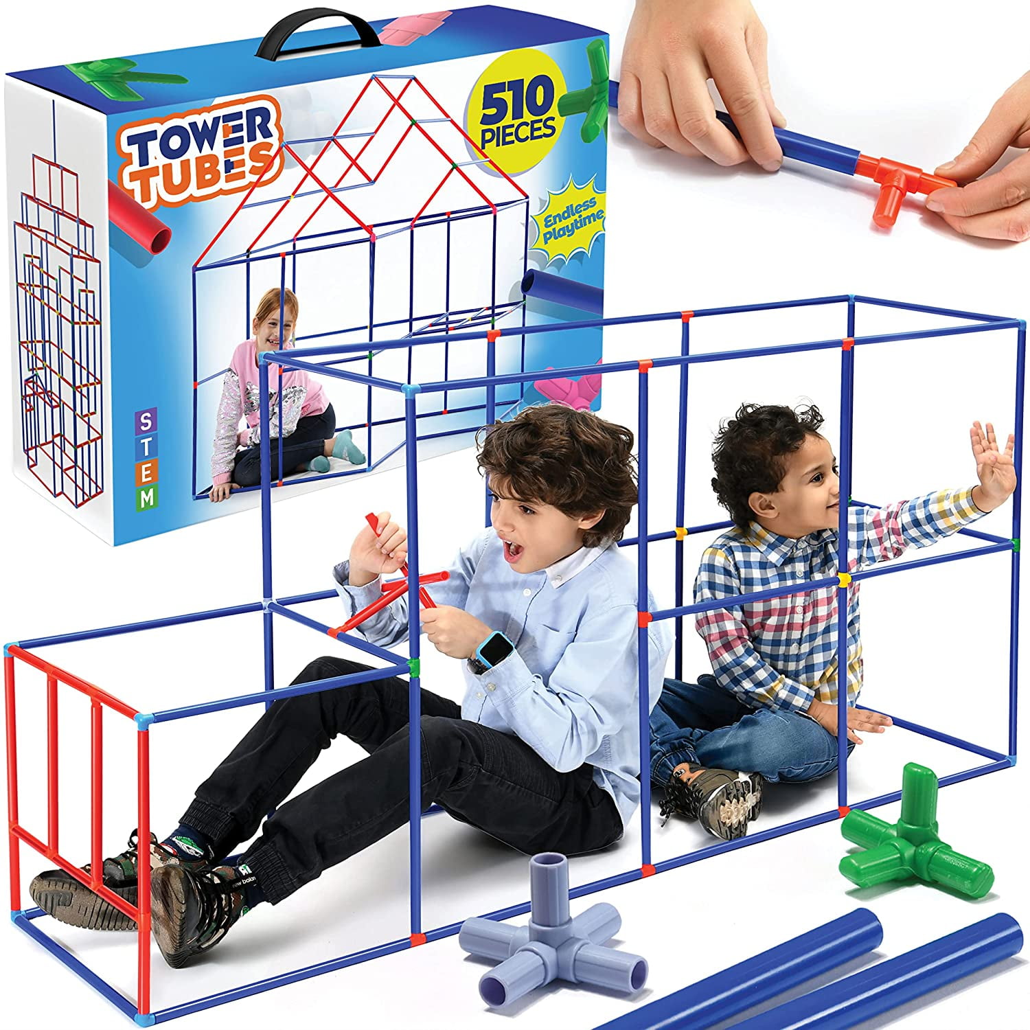 TOWER TUBES Building Toys 510 Piece, Stem Fort Building Kit for Kids 7 ...