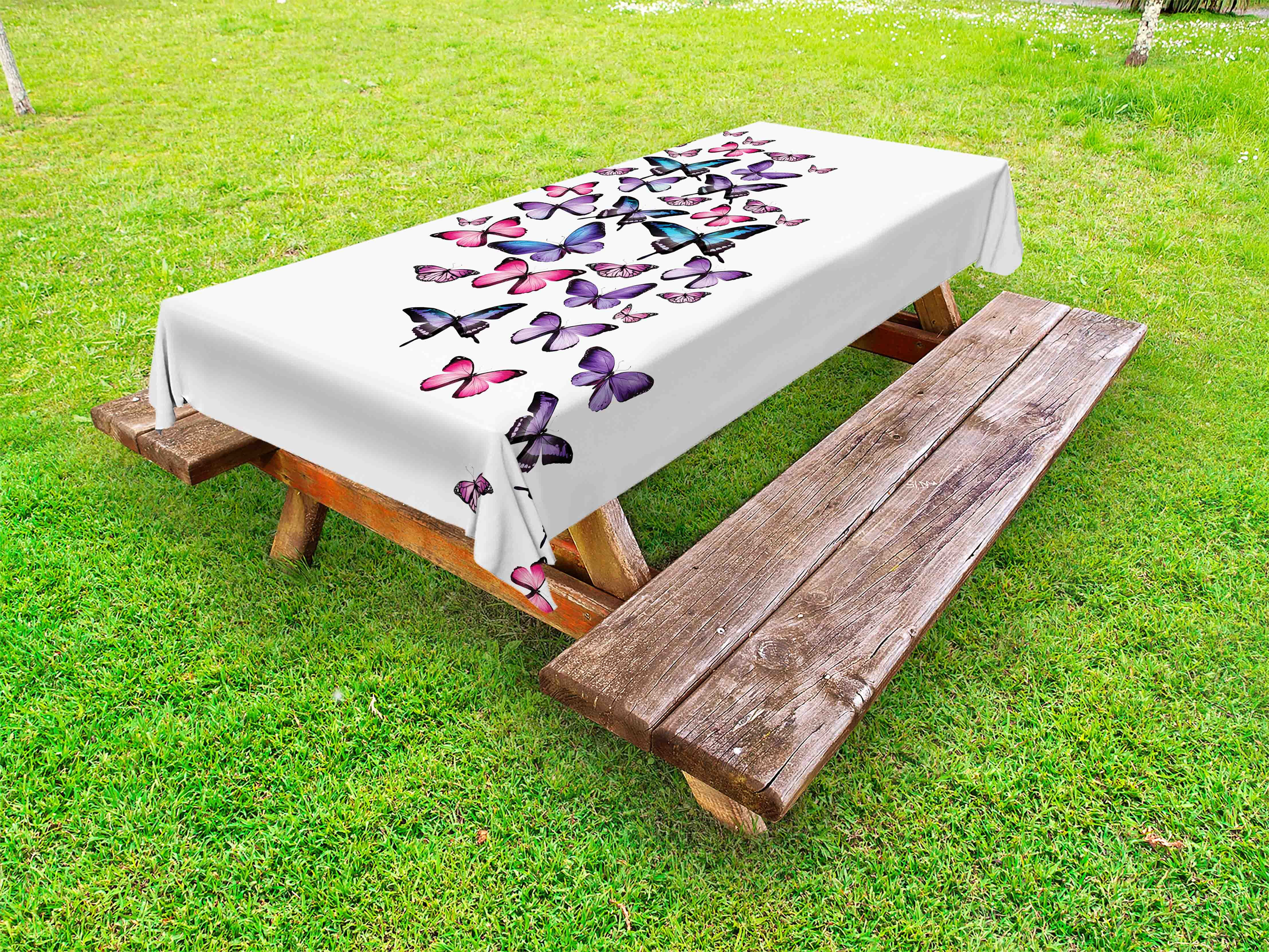 Butterflies Outdoor Tablecloth, Various Different Butterflies with Cute ...