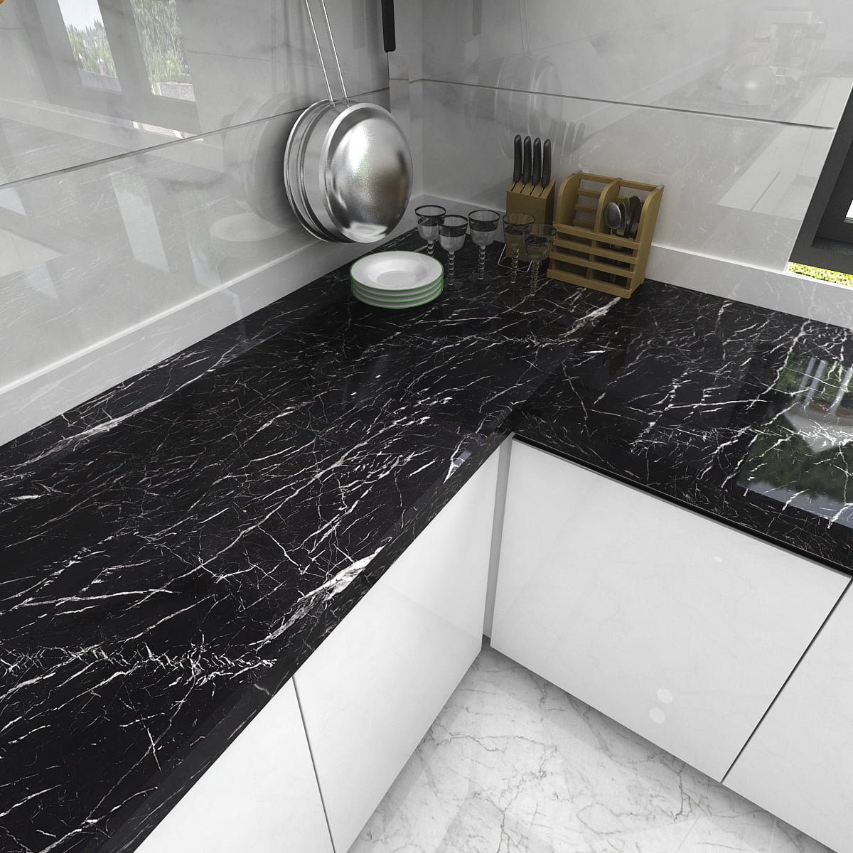Black Marble Tile Countertops