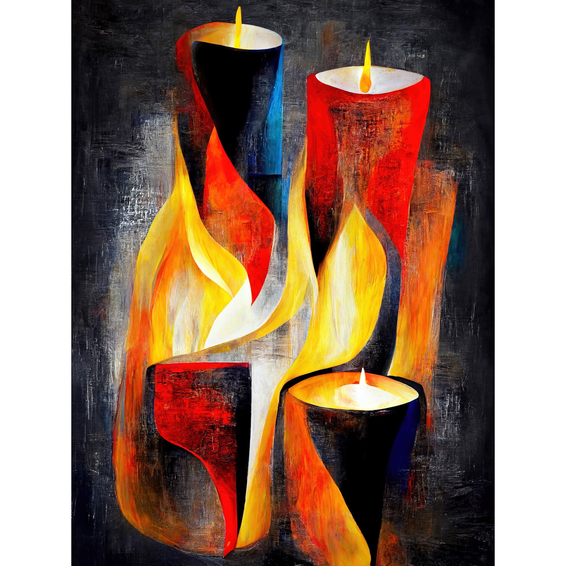 Cubist Candles Flames Surrealist Still Life Oil Painting Unframed Wall ...