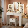 Furmax Makeup Vanity Desk and Bench Set with LED Lighted Mirror Vanity ...