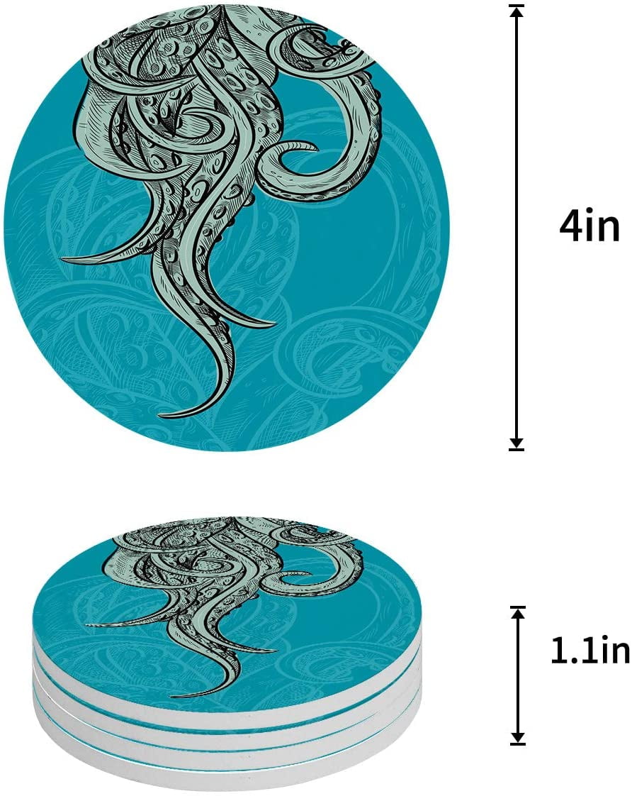 FMSHPON Octopus Set of 6 Round Coaster for Drinks, Absorbent Ceramic ...