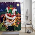 Chinese Wind Shower Curtain for Bathroom, New Year Painting Lion Dance ...