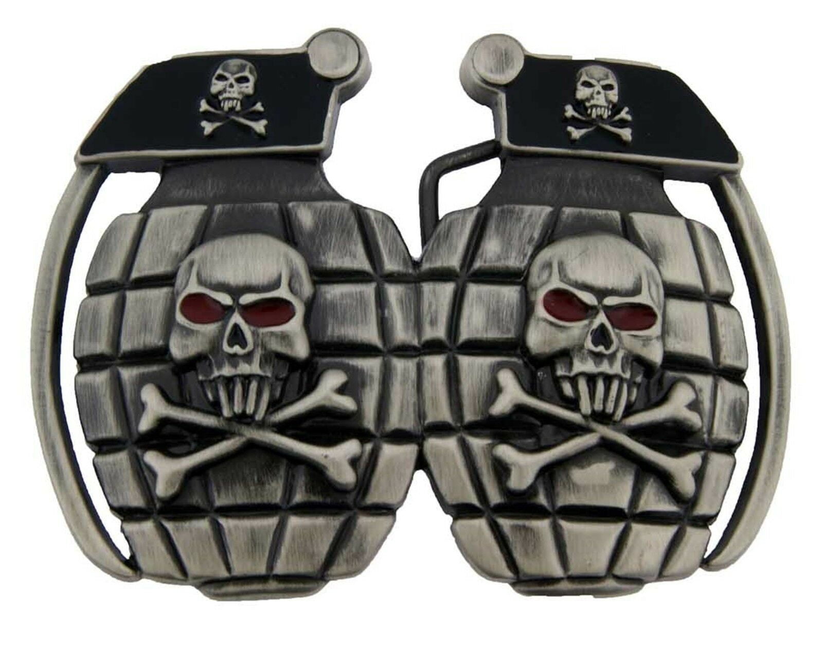Hand Grenade Dual Hanged Bomb Skull Skeleton Belt Buckle USA Military ...
