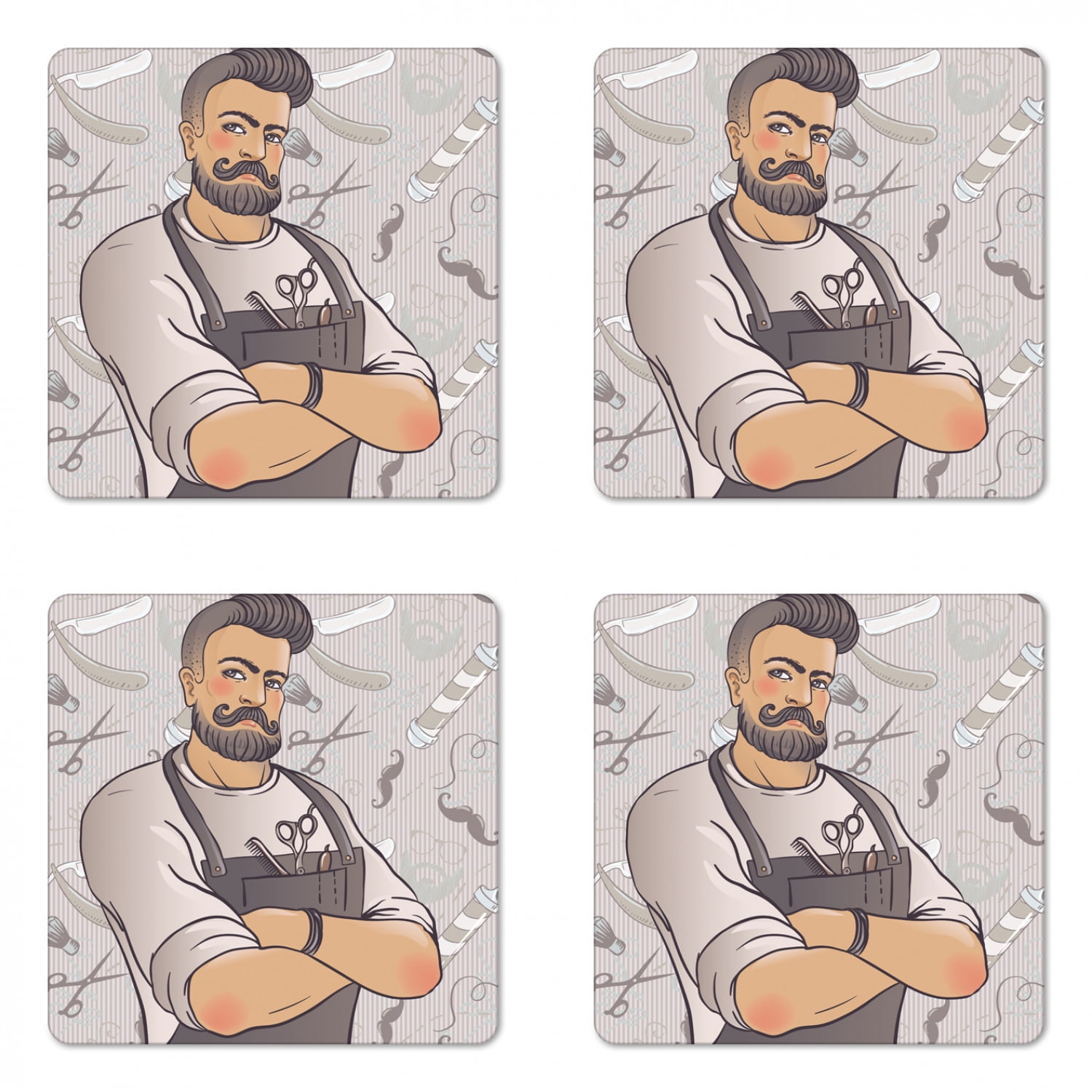 Hipster Coaster Set of 4, Muscular Barber Man with Hipster Hairstyle ...