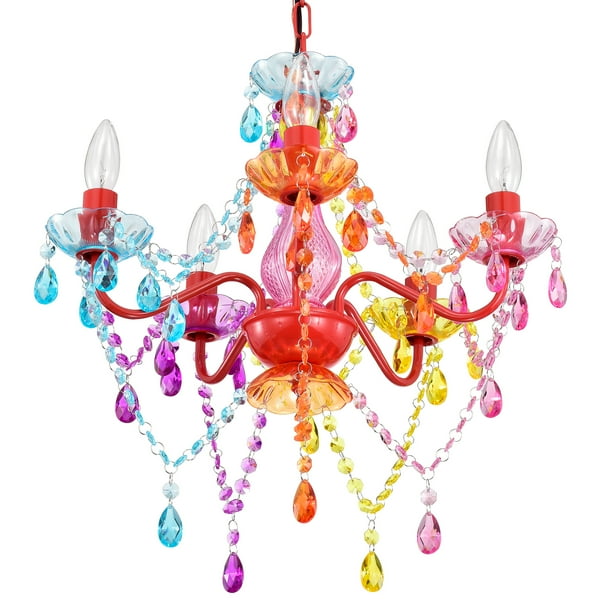 Colorful Crystal Chandelier Modern Light Fixture 5-Light Rainbow ...