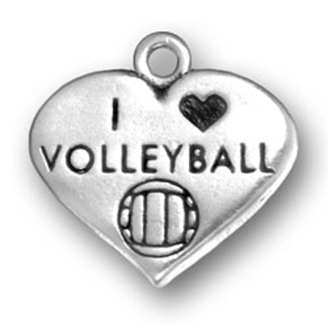 Sterling Silver 20" .8mm Box Chain I Love Volleyball Heart Shaped ...