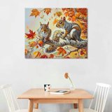 ONETECH Fall Squirrel Canvas Wall Art Maple Leaf Pictures Wall Decor ...