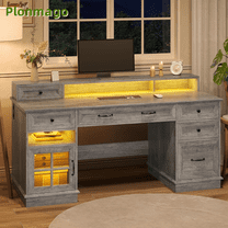 Plonmago Computer Desk with Drawers, Farmhouse Executive Desk with ...