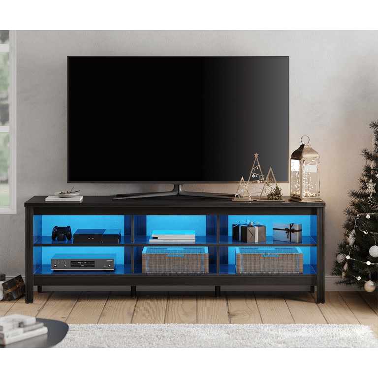 Free Shipping Classic TV Stand for 75 Inch Flat Screen with 16 Color LED Wood Entertainment Center for Living Room TV Media Console with Storage Black 70 Inch Walmart