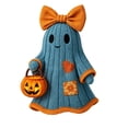 Blue Halloween Ghost with Light Up Pumpkin, Cute Knitted Holiday Decor ...