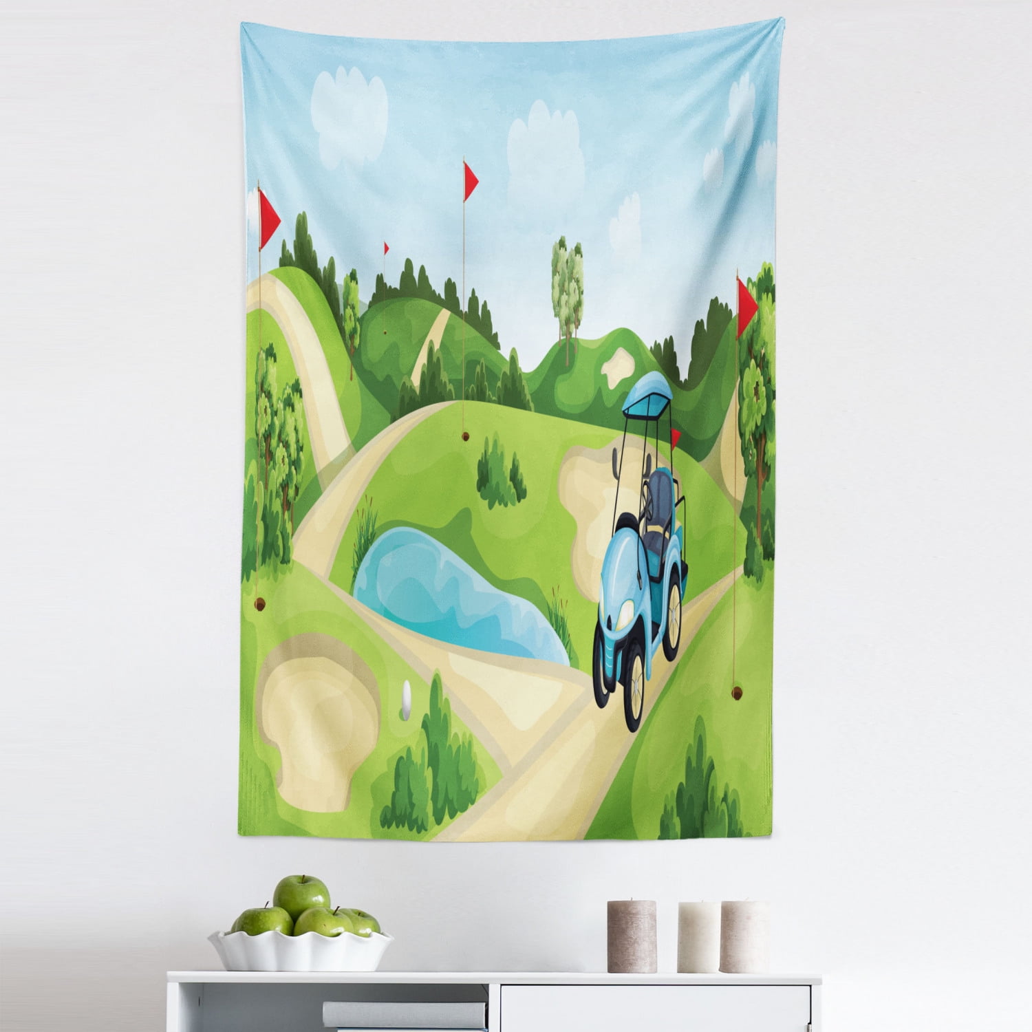 Golf Course Scene Tapestry, Summer Landscape Sportive Hobby with Hills ...