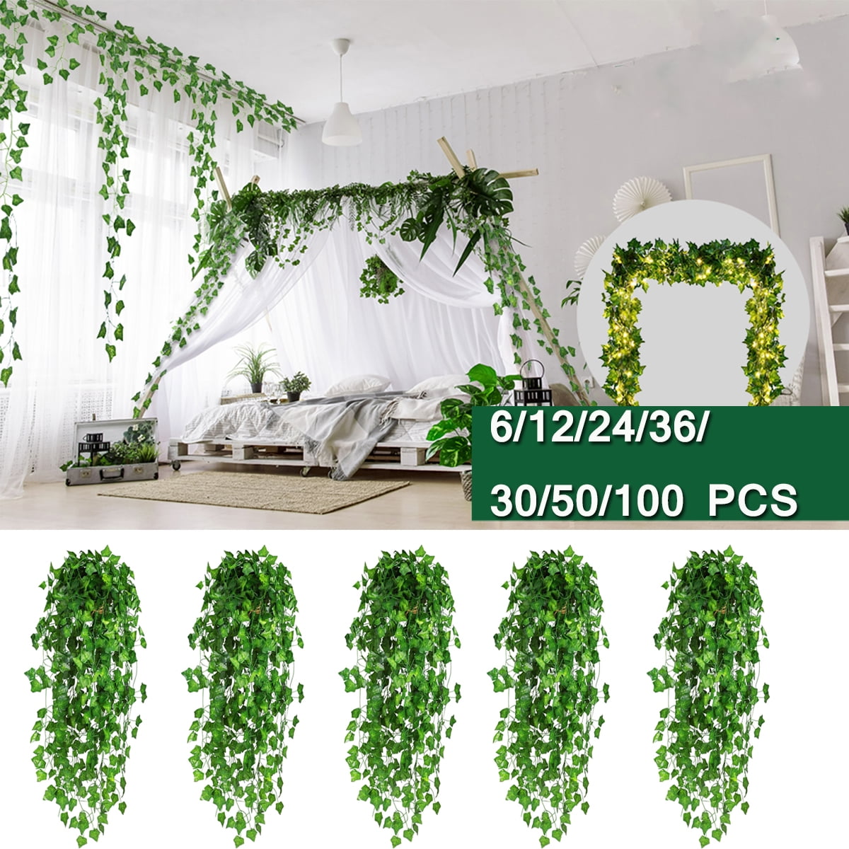 Fake Rattan for Room Decoration Artificial Ivy Wreath with Clips Green ...