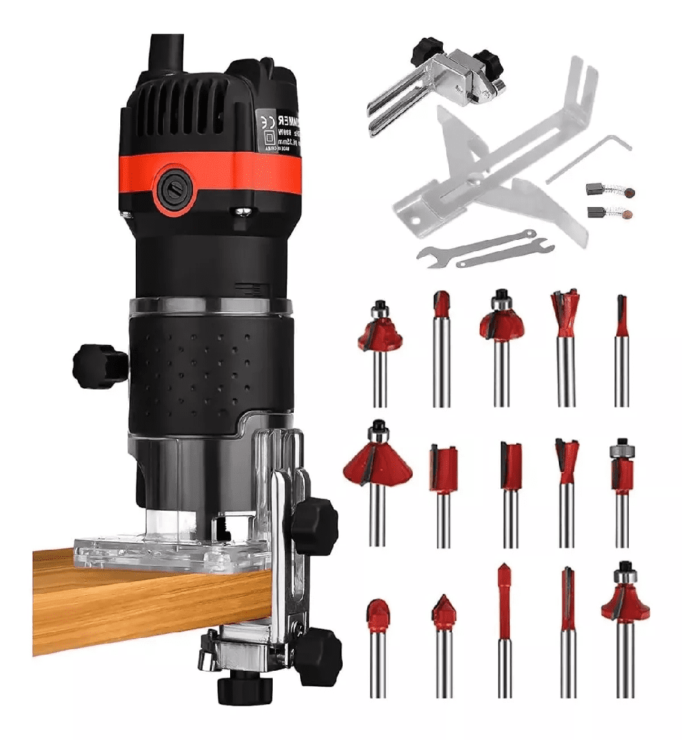 Router Madera Recortadora Rebajadora 800w +15 Brocas Carburo Negro/Rojo ...
