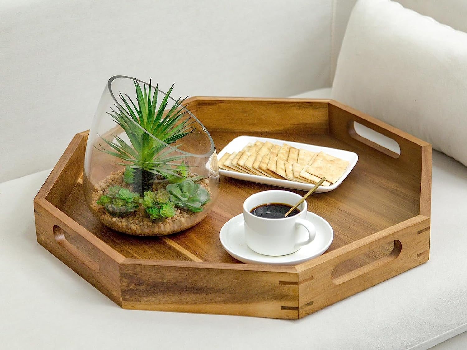 Heavy Duty Round Serving Decorative Tray w/Lovely Cloud Handles, 20 ...