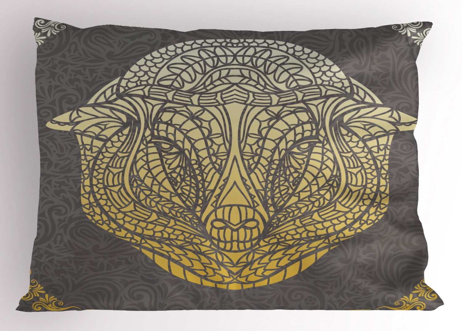 Sheep Pillow Sham, Geometric Floral Ornamental Sheep Head Pattern in ...