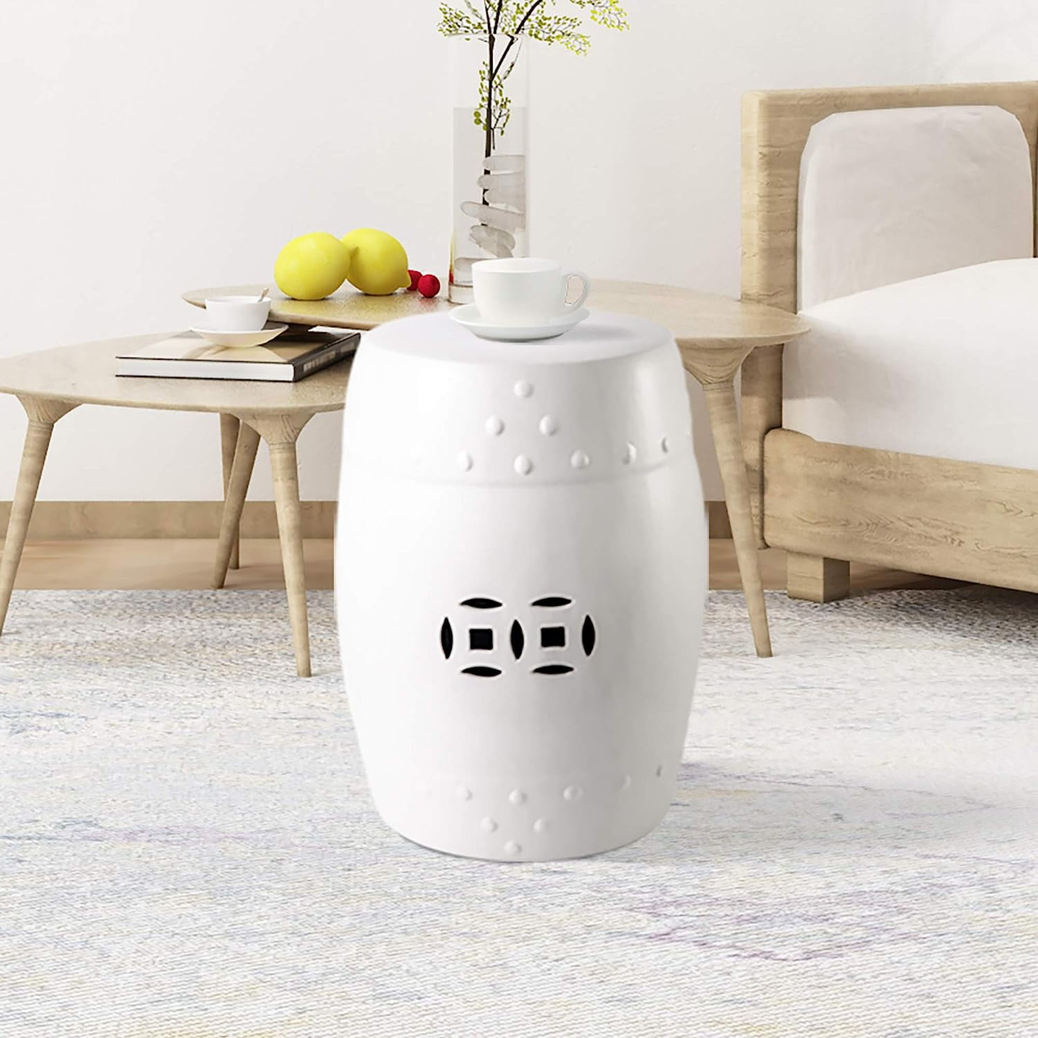 Sigtua 17 in. Garden Stool, Side Table Indoor Ceramic, Outdoor Stool ...