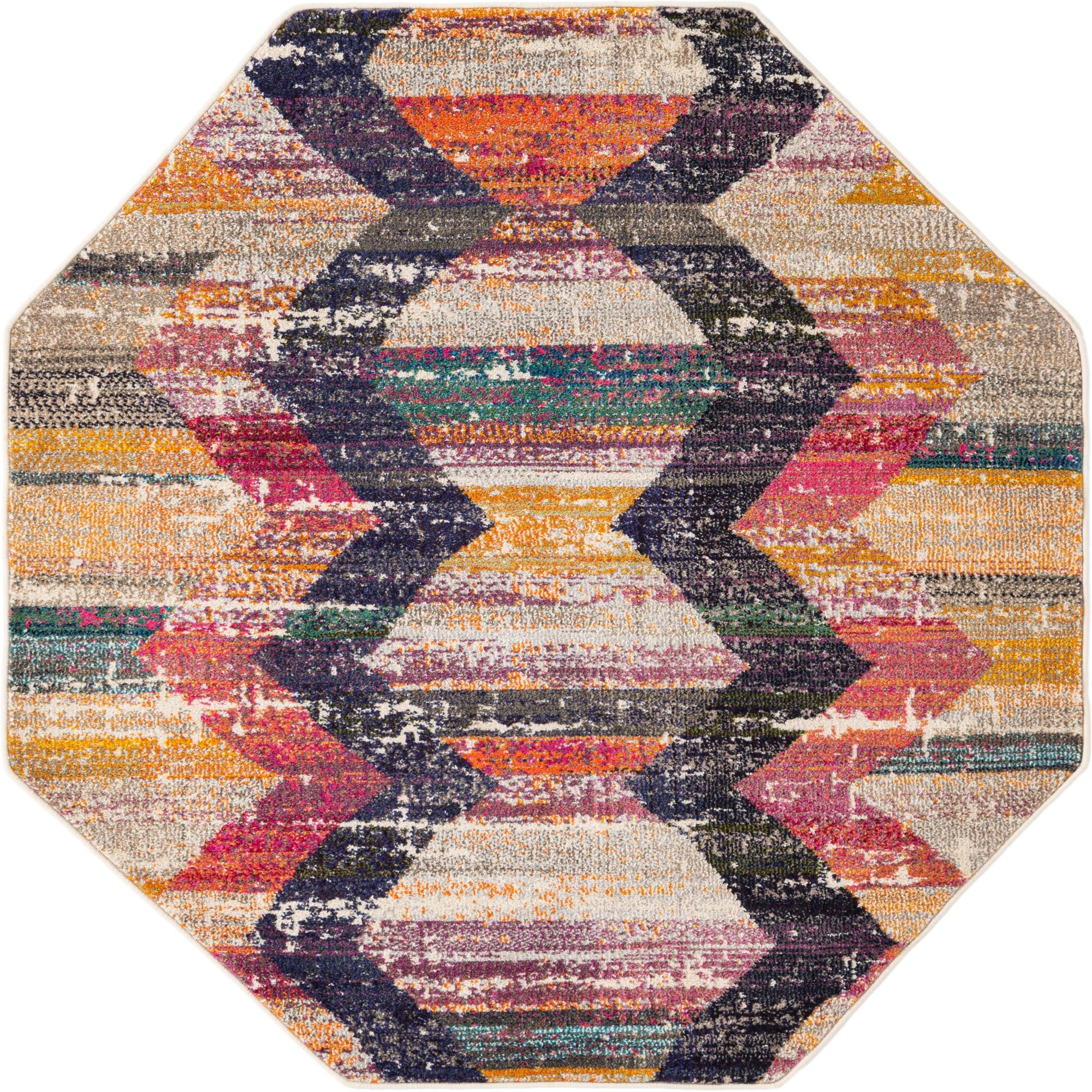 Rugs.com Vivid Collection Rug – 5 Ft Octagon Multi Medium-Pile Rug ...