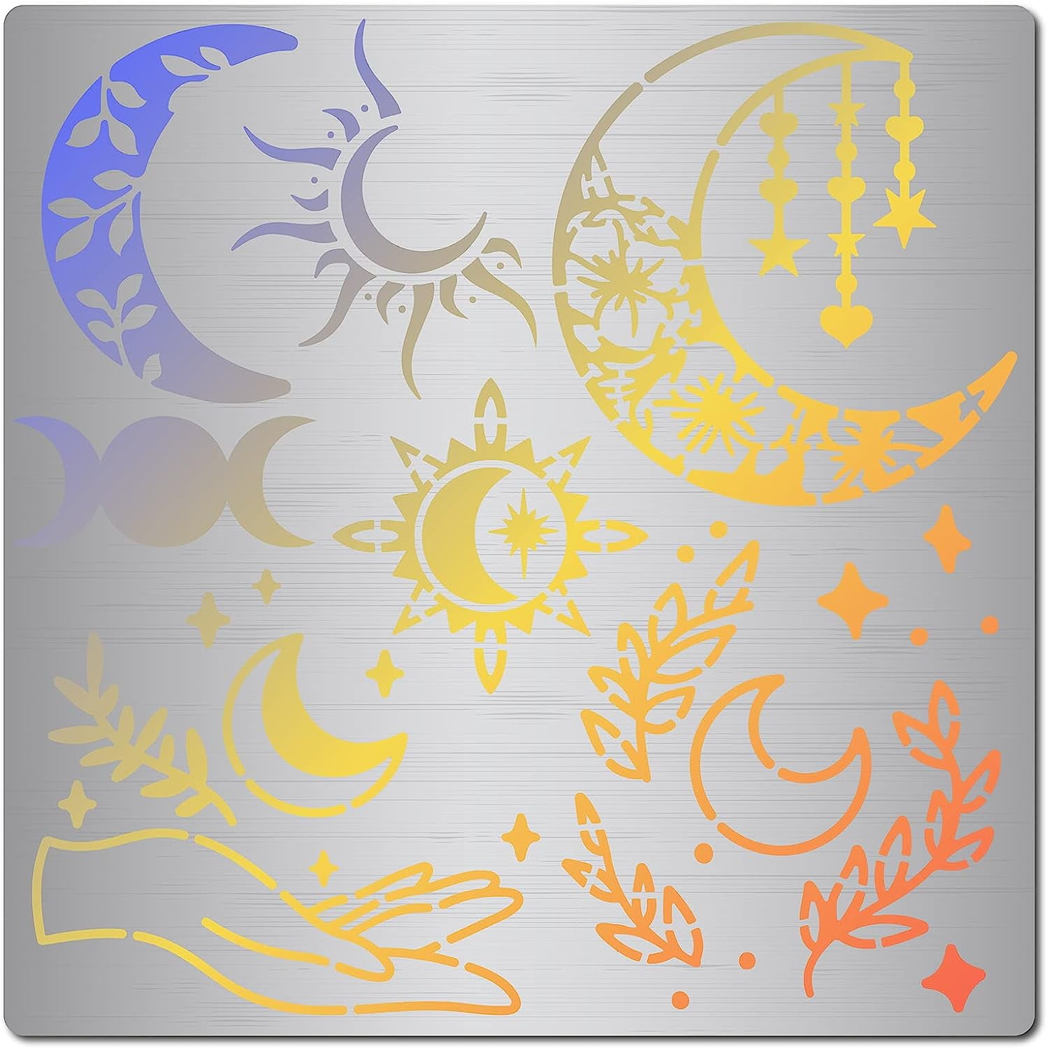 16cm Metal Moon Stencil Moon Phase Templates Sun Hand Branch Leaves ...