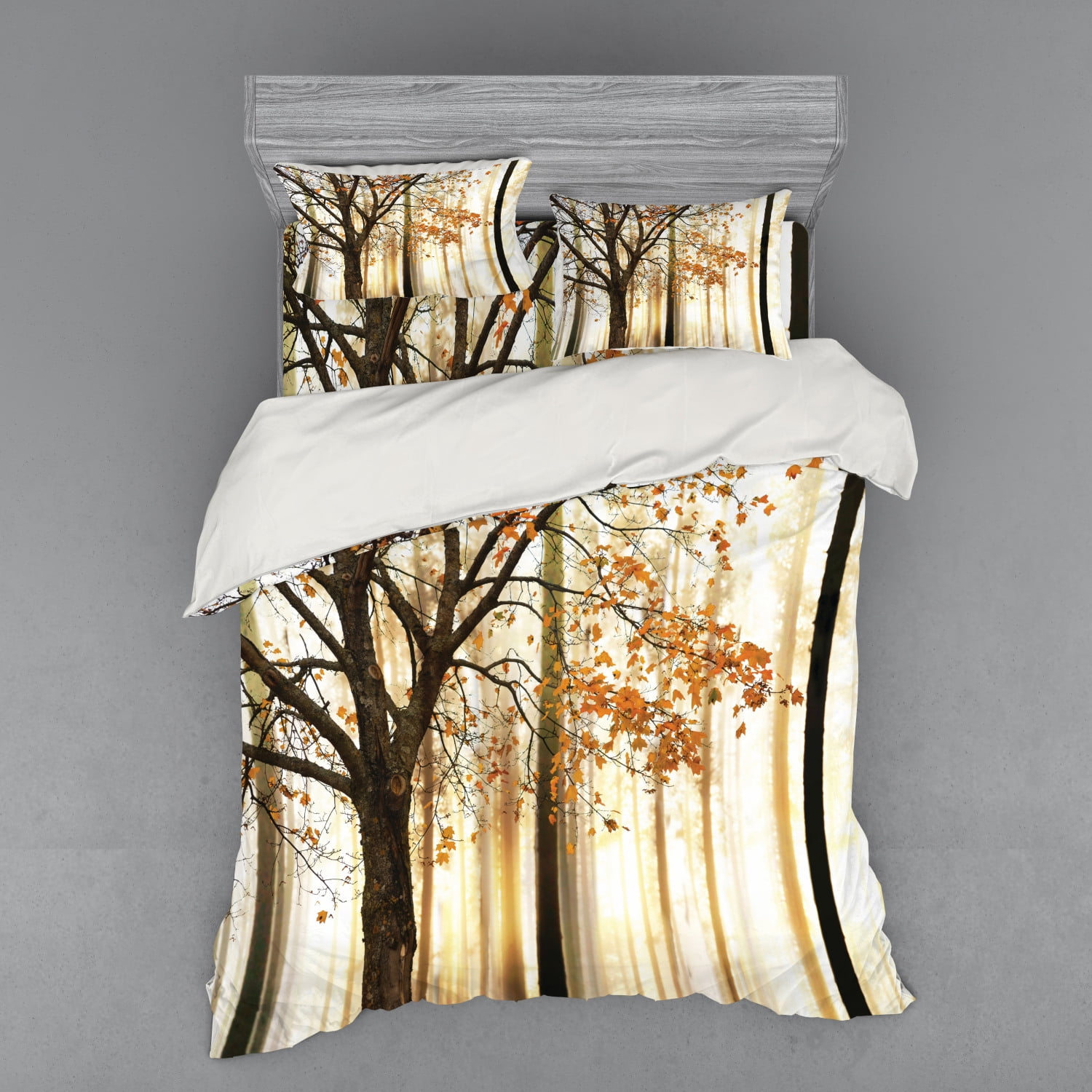 Autumn Duvet Cover Set, Picture of a Lonely Tree Leaves on an Abstract ...