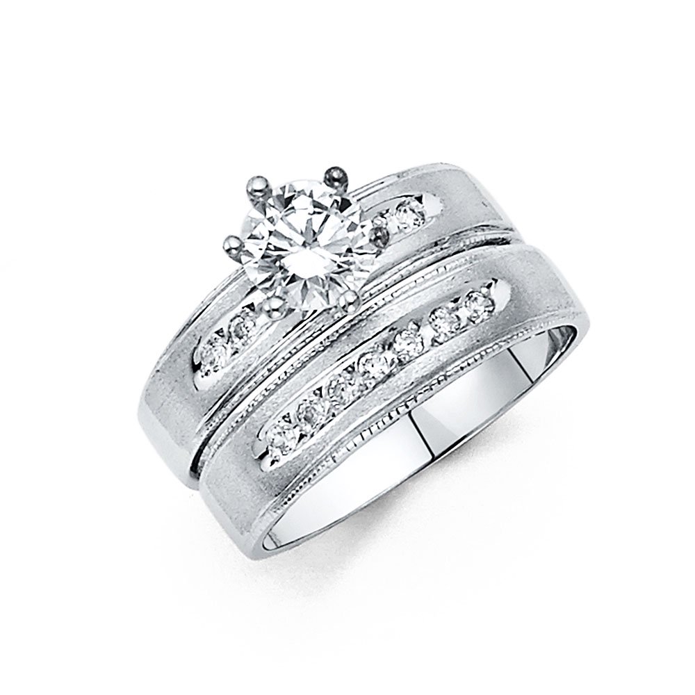 AA Jewels - Solid 14k White Gold Cubic Zirconia CZ Ladies Wedding Band ...